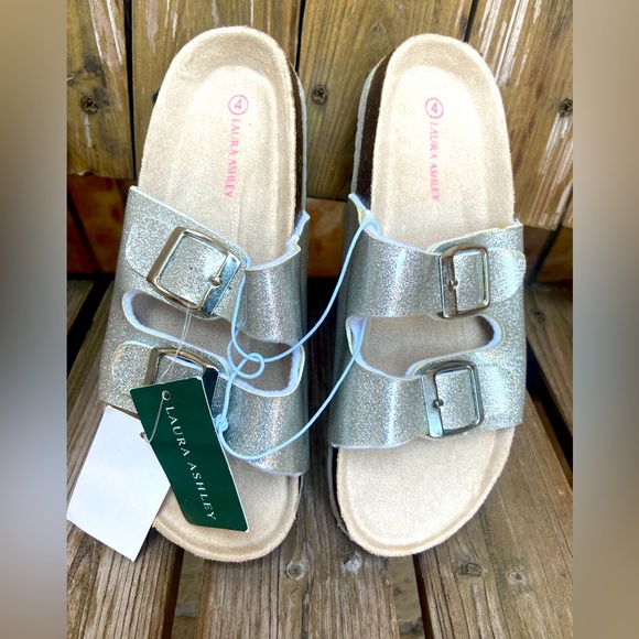 Laura Ashley | Shoes | Laura Ashley Buckle Silver Cork Lining Sandals ...
